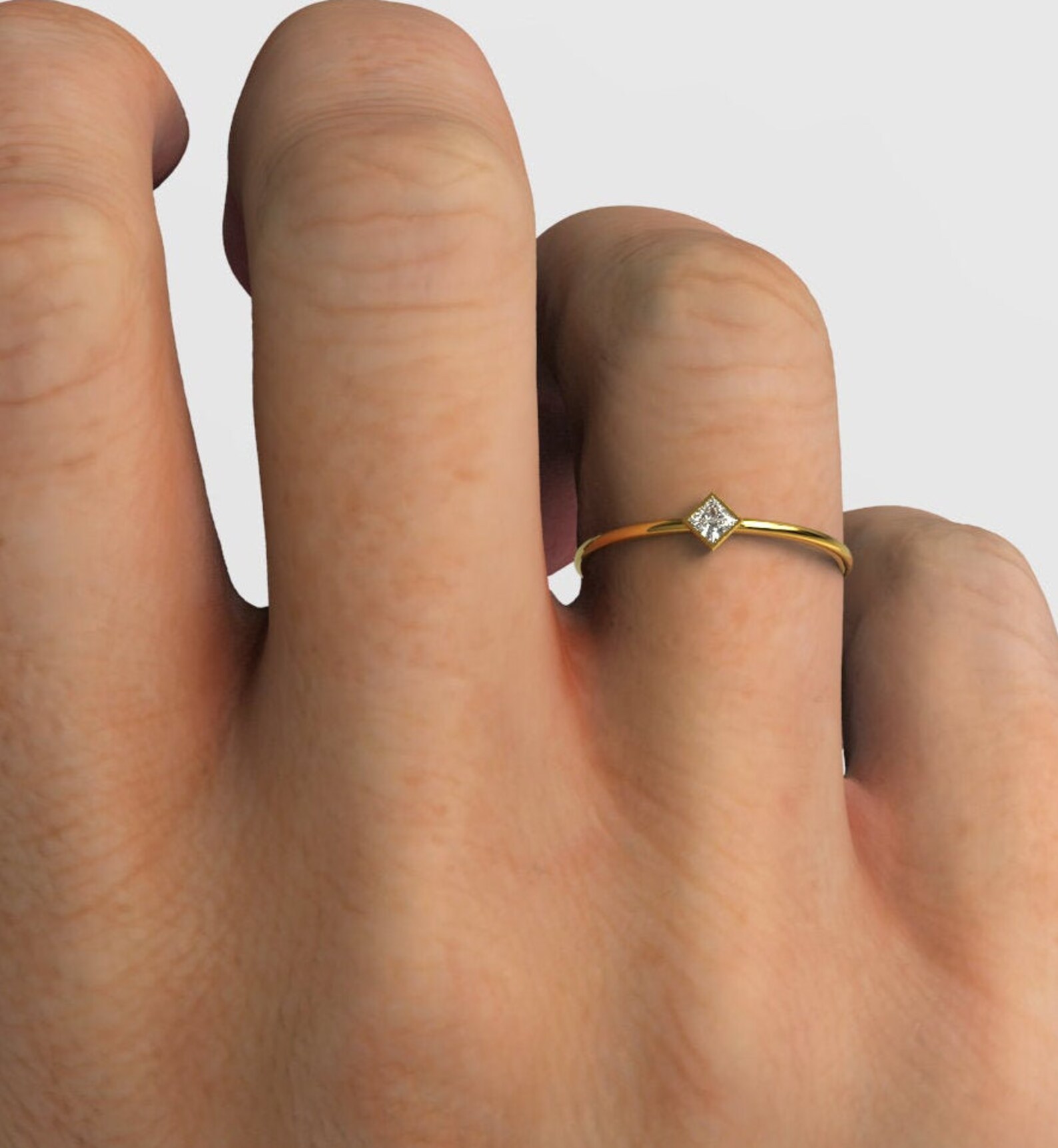 Diamond Stacking Ring / 14k Gold Princess Cut Diamond Bezel - Etsy