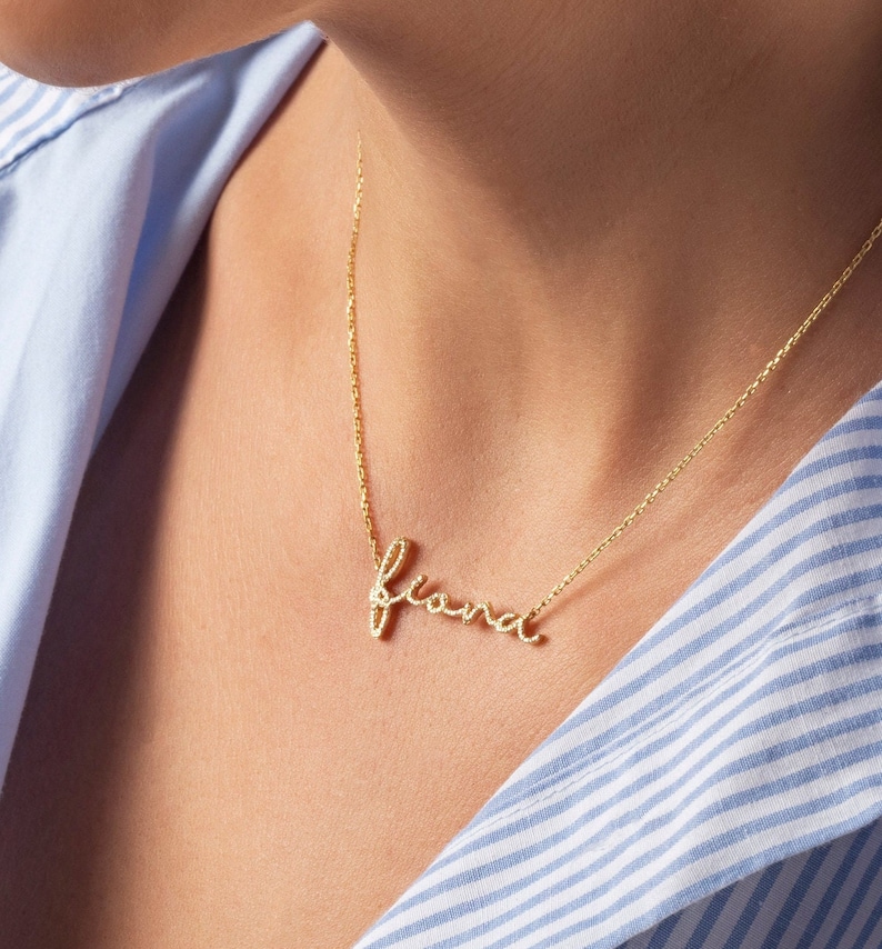 Diamond Name Necklace / 14k Personalized Dainty Script Name - Etsy