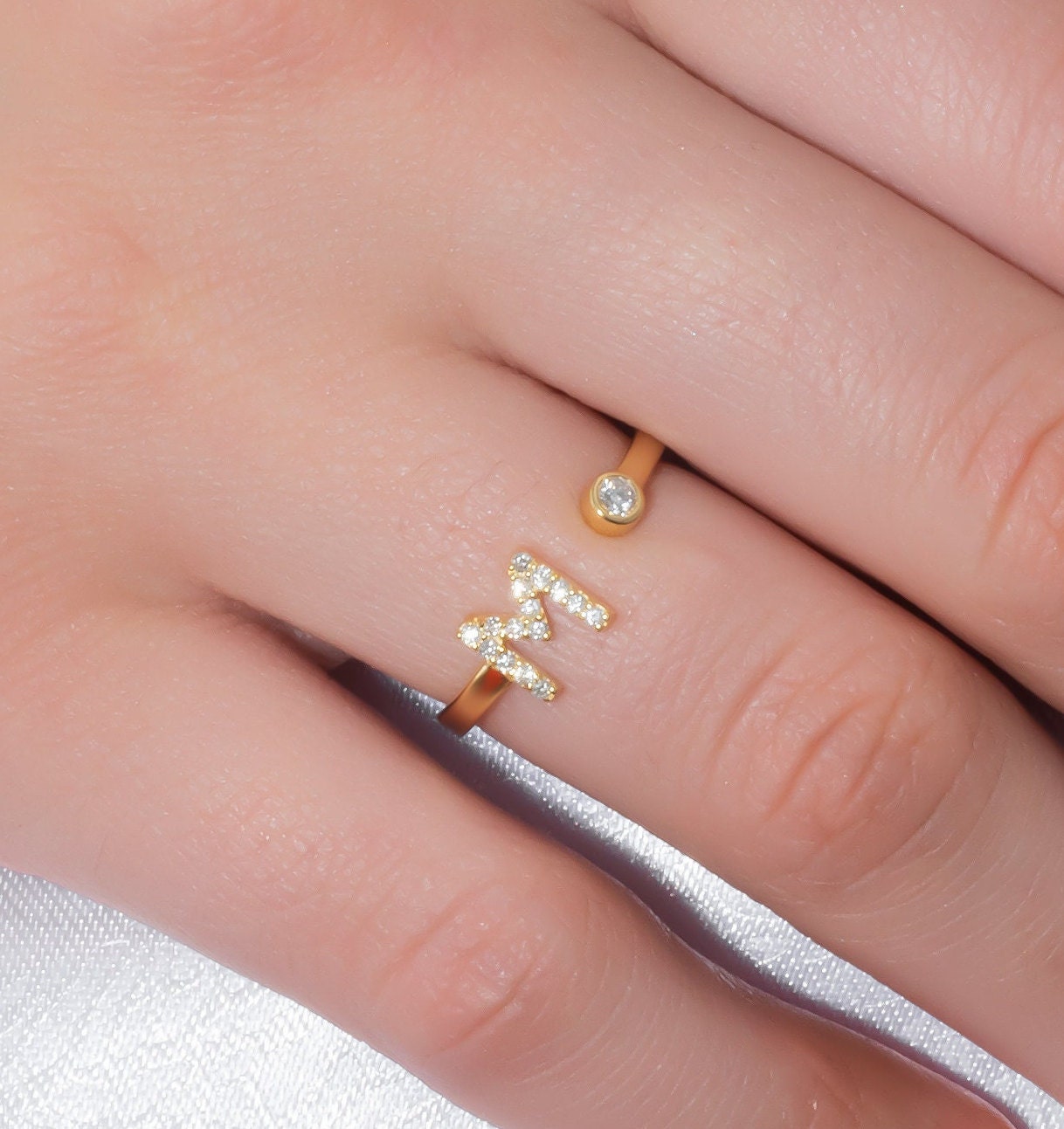 Diamond Initial Cuff Ring / 14k Gold Diamond Initial Ring / - Etsy