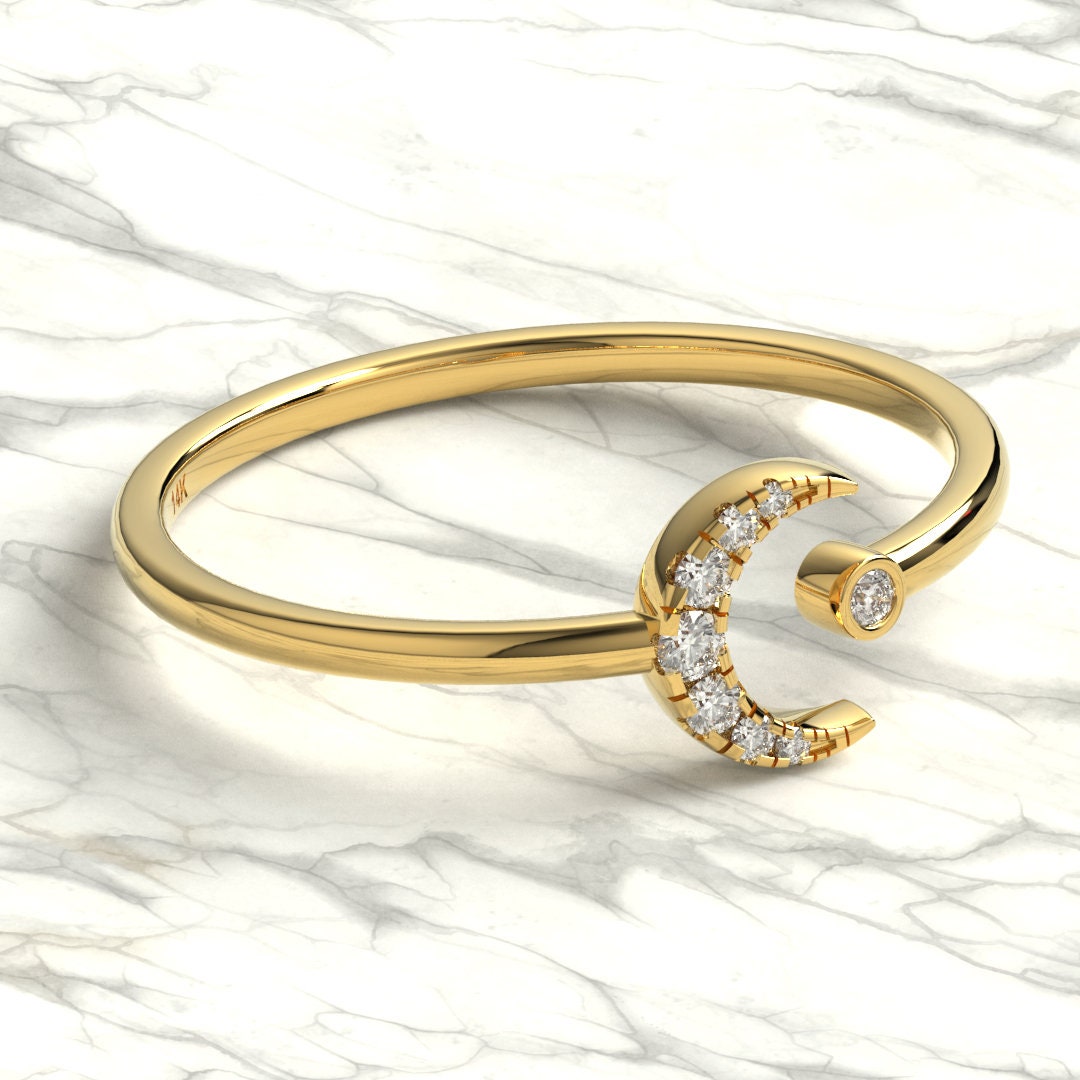 Diamond Moon Cuff Ring / 14k Gold Diamond Moon Ring / Cuff | Etsy
