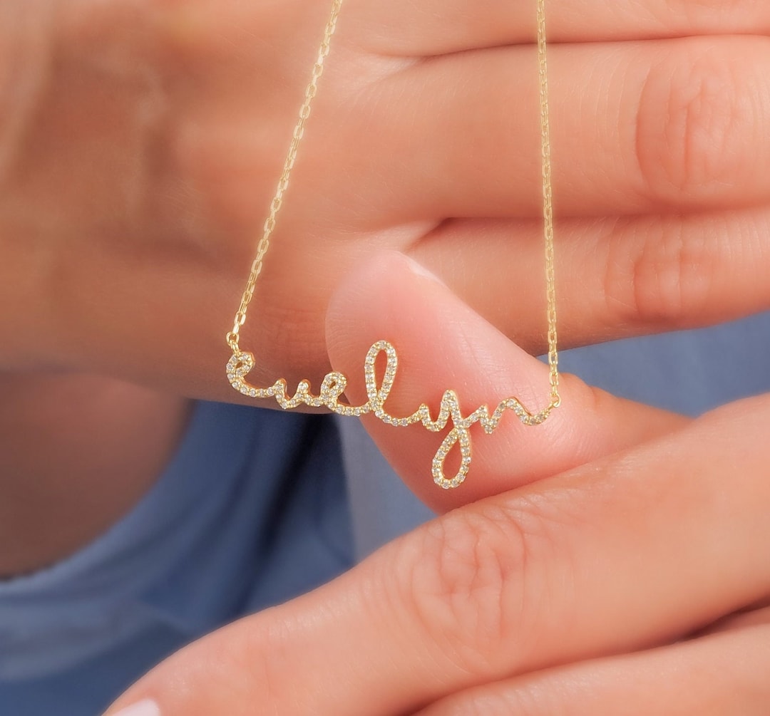 Diamond Name Necklace / 14k Personalized Dainty Script Name Necklace ...