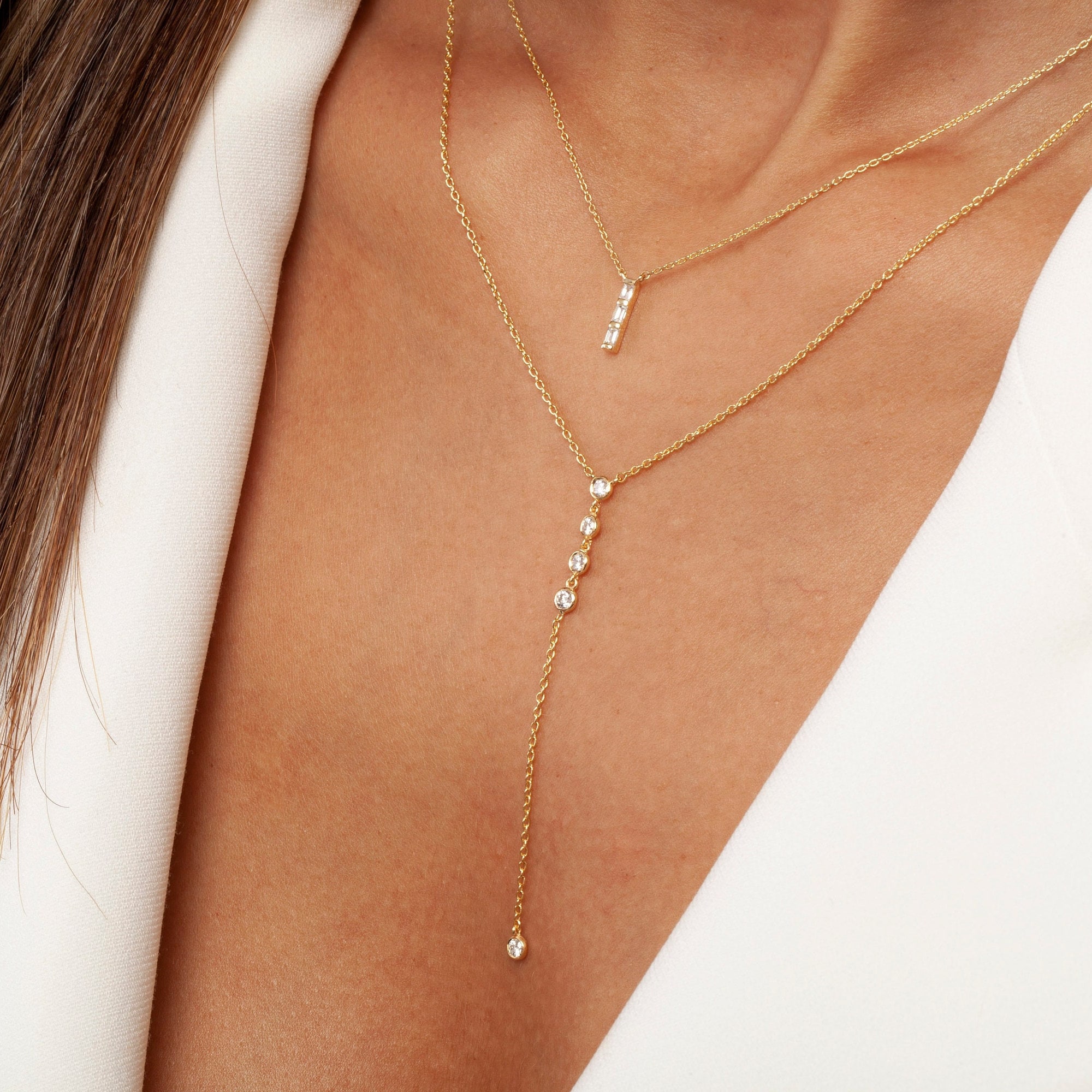 Diamond Lariat Necklace / 14kgold and Diamond Lariat Necklace / Dainty ...
