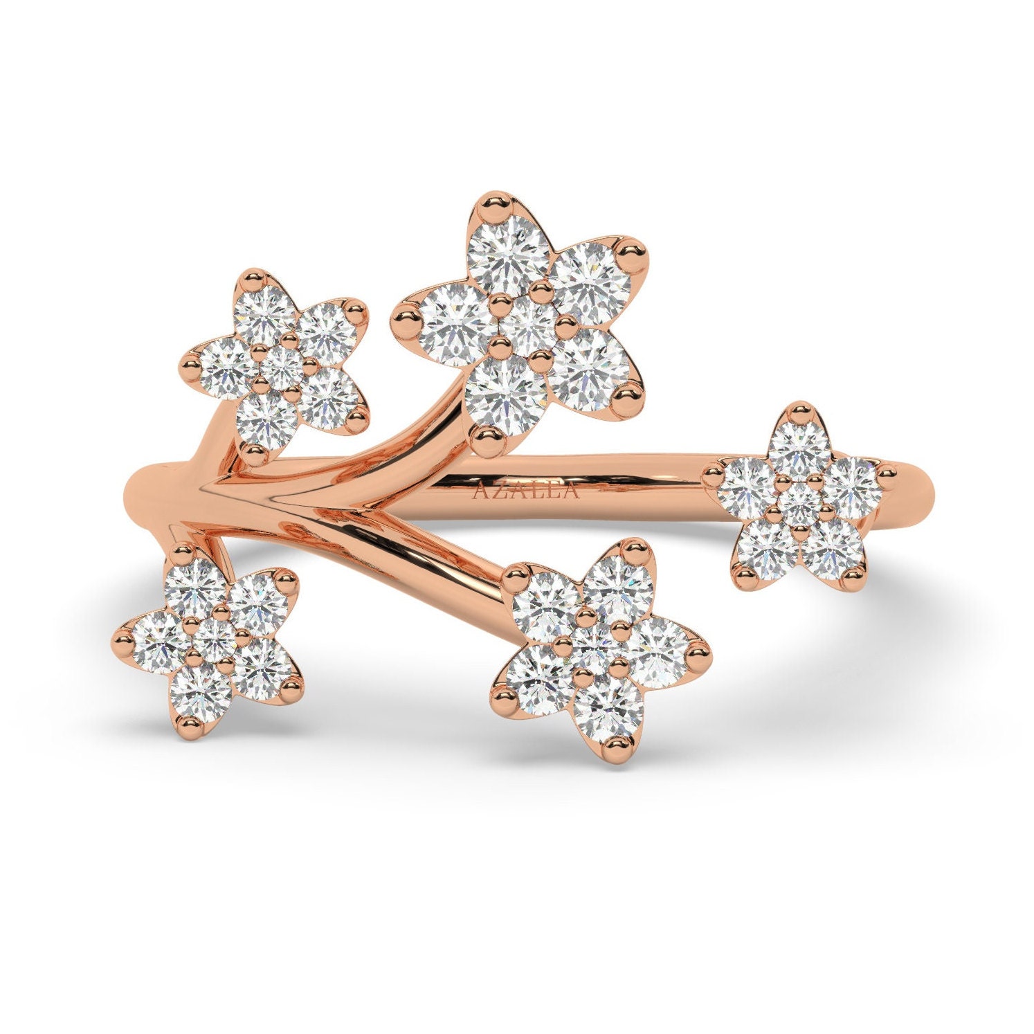 Diamond Floral Design Ring / 14k Gold Diamond Flower Ring / Flower ...