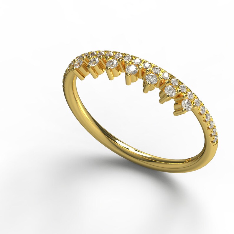Diamond Wedding Band / 14k Gold Crown Shape Diamond Ring / - Etsy