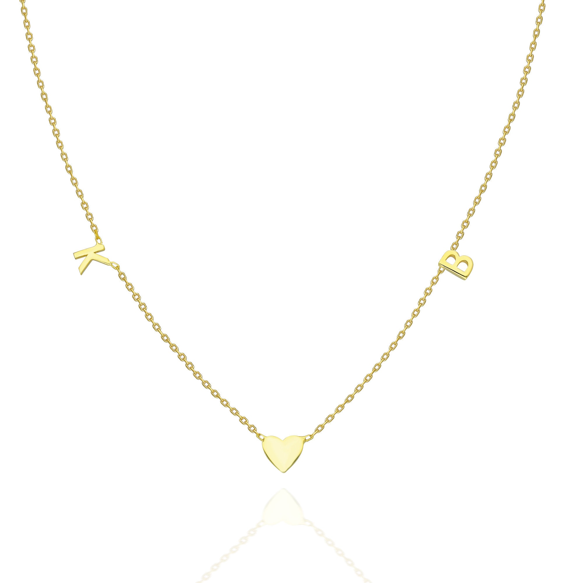 Heart Initial Necklace / 14k Gold Heart and Initial Charm | Etsy