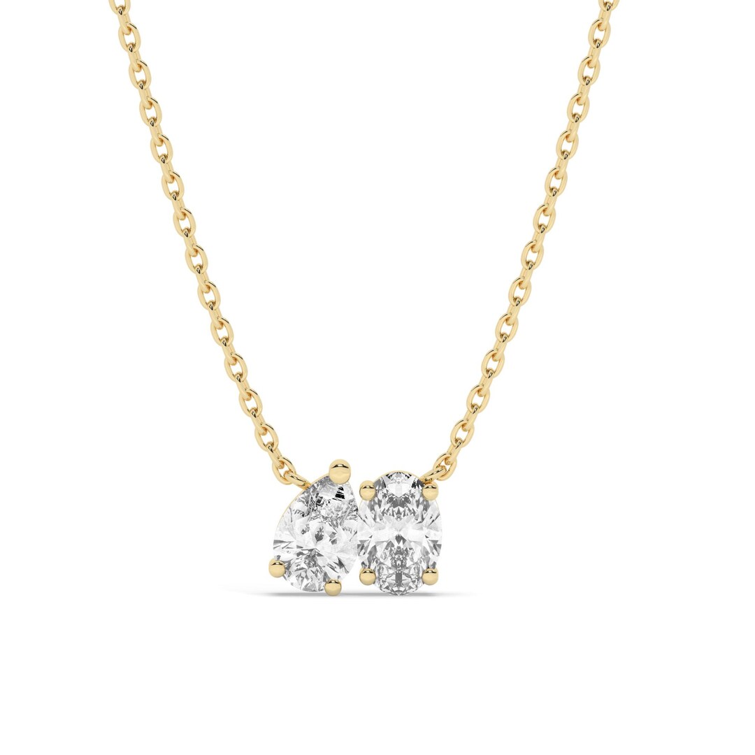 Double Solitaire Necklace / Oval and Pear Cut Double Diamond Necklace ...