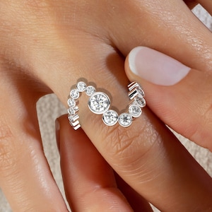 Diamond Spiral Statement Ring / 14k Gold Bezel Set Diamond Ring / Diamond Statement Ring ...