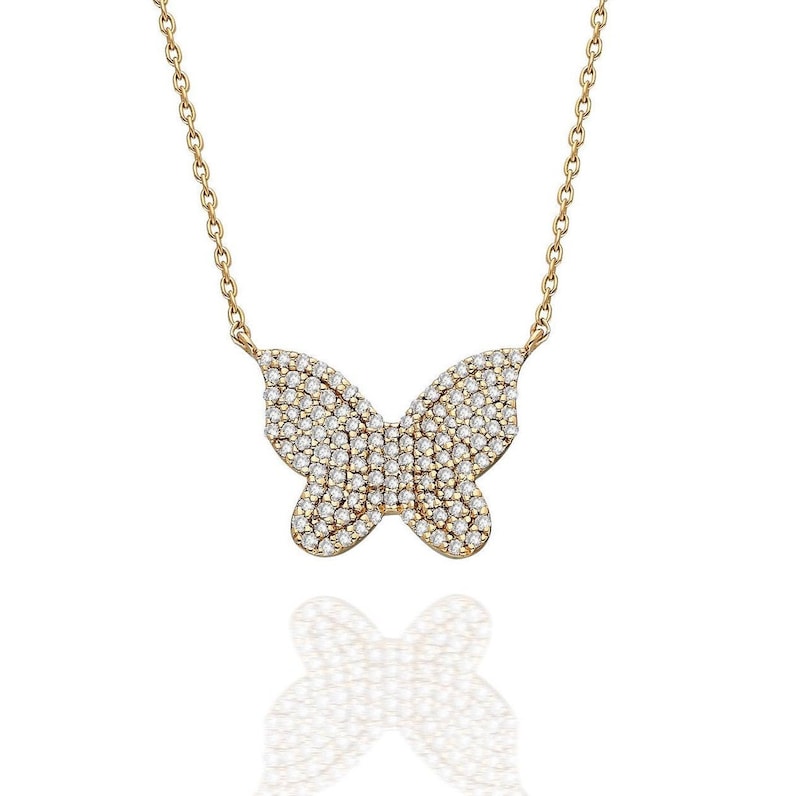 Diamond Butterfly Necklace / 14k Diamond Pave Butterfly Necklace / Pave ...