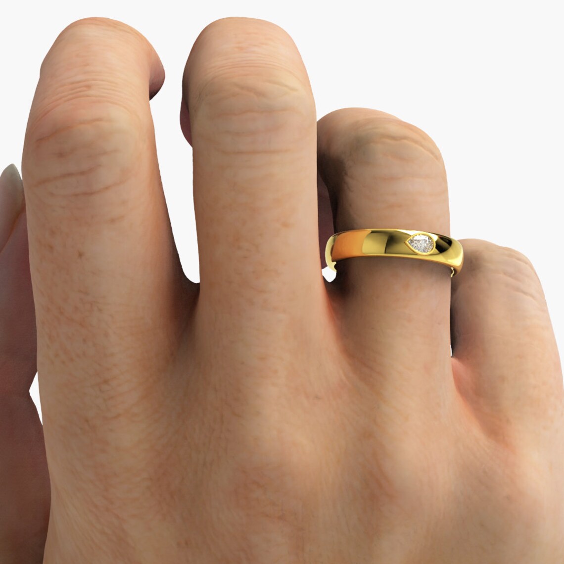 Pear Diamond Bezel Stacking Ring / 14k Pear Diamond Wedding - Etsy