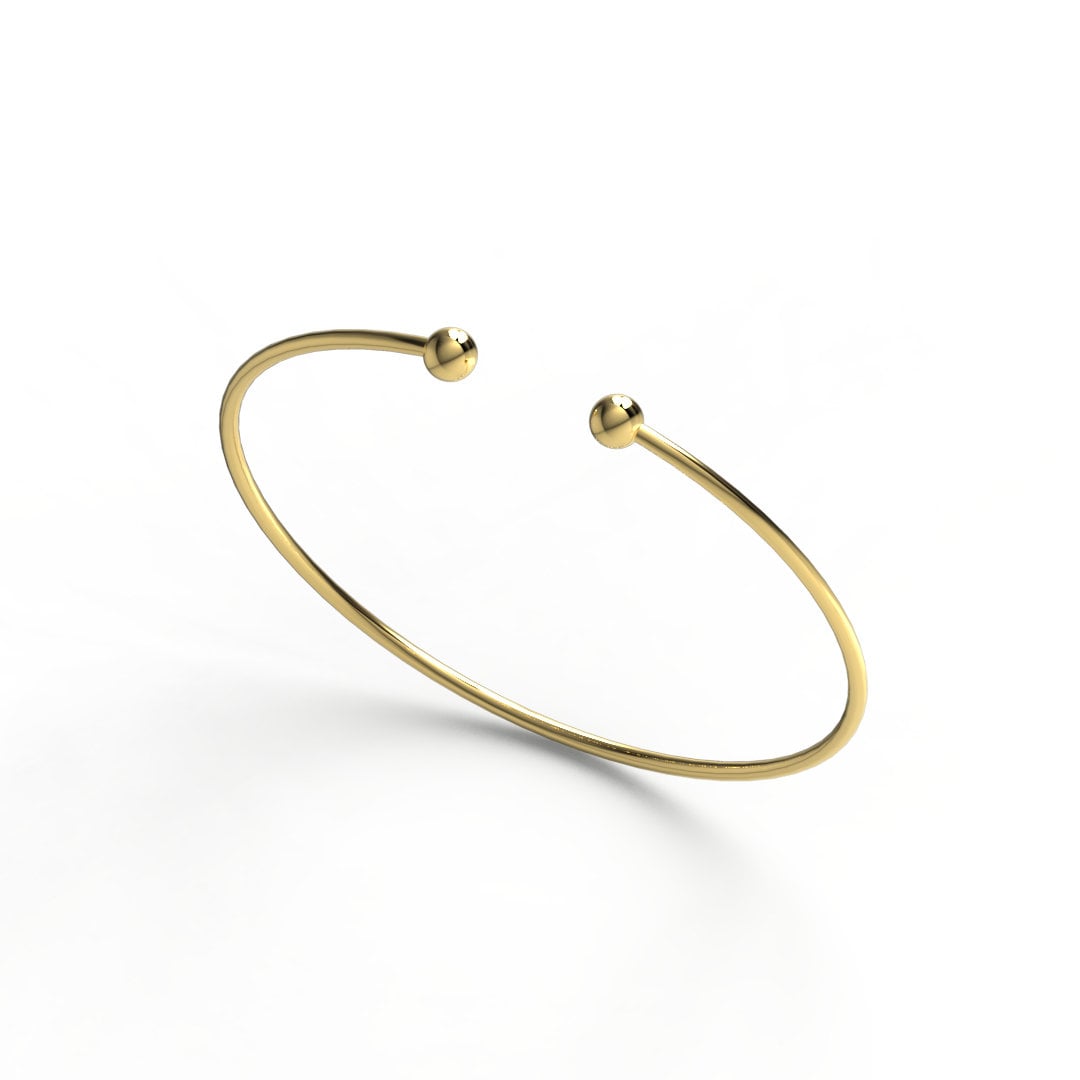 Solid Gold Ball Cuff Bangle / 14k Gold Ball Wire Bracelet / Birthday ...