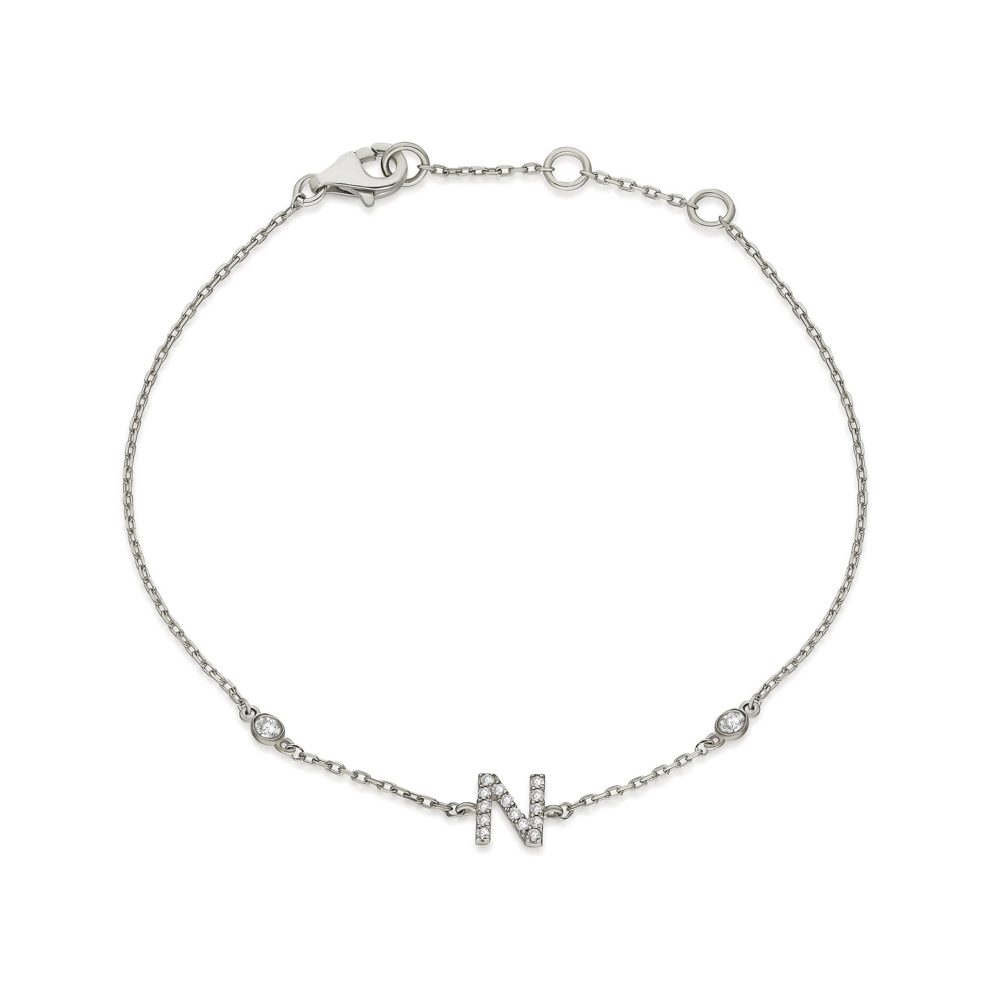 Diamond Initial Bracelet / 14k Diamond Initial Bracelet / | Etsy
