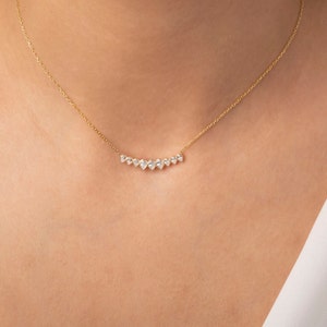 Curved Diamond Necklace / 14k Curved Pear Shape Diamond Necklace ...