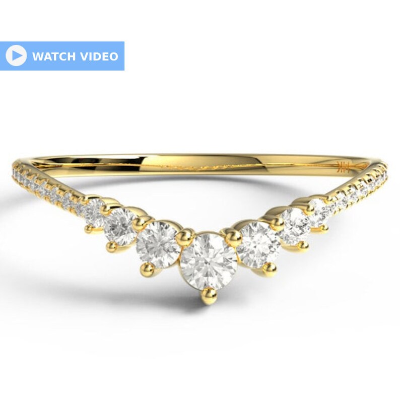 Curved Diamond Wedding Ring / 14k Gold Curved Diamond Chevron | Etsy