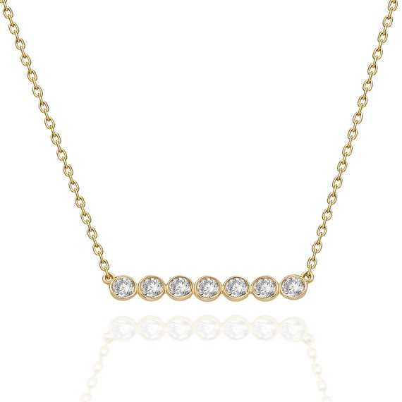 Diamond Bar Necklace / 14k Gold Horizontal Bezel Set Diamond - Etsy