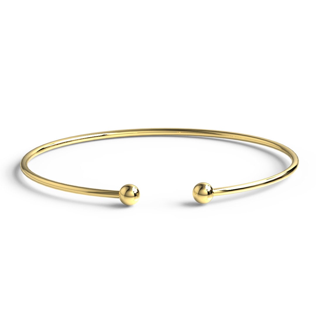 Solid Gold Ball Cuff Bangle / 14k Gold Ball Wire Bracelet / Birthday ...