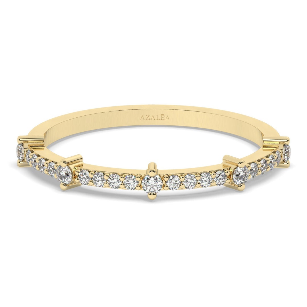 Diamond Stacking Ring / 14k Gold Round Diamond Wedding Ring ...