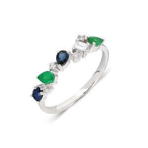 Emerald Sapphire Diamond Stacking Ring / 14k Gold Pear Cut Emerald ...