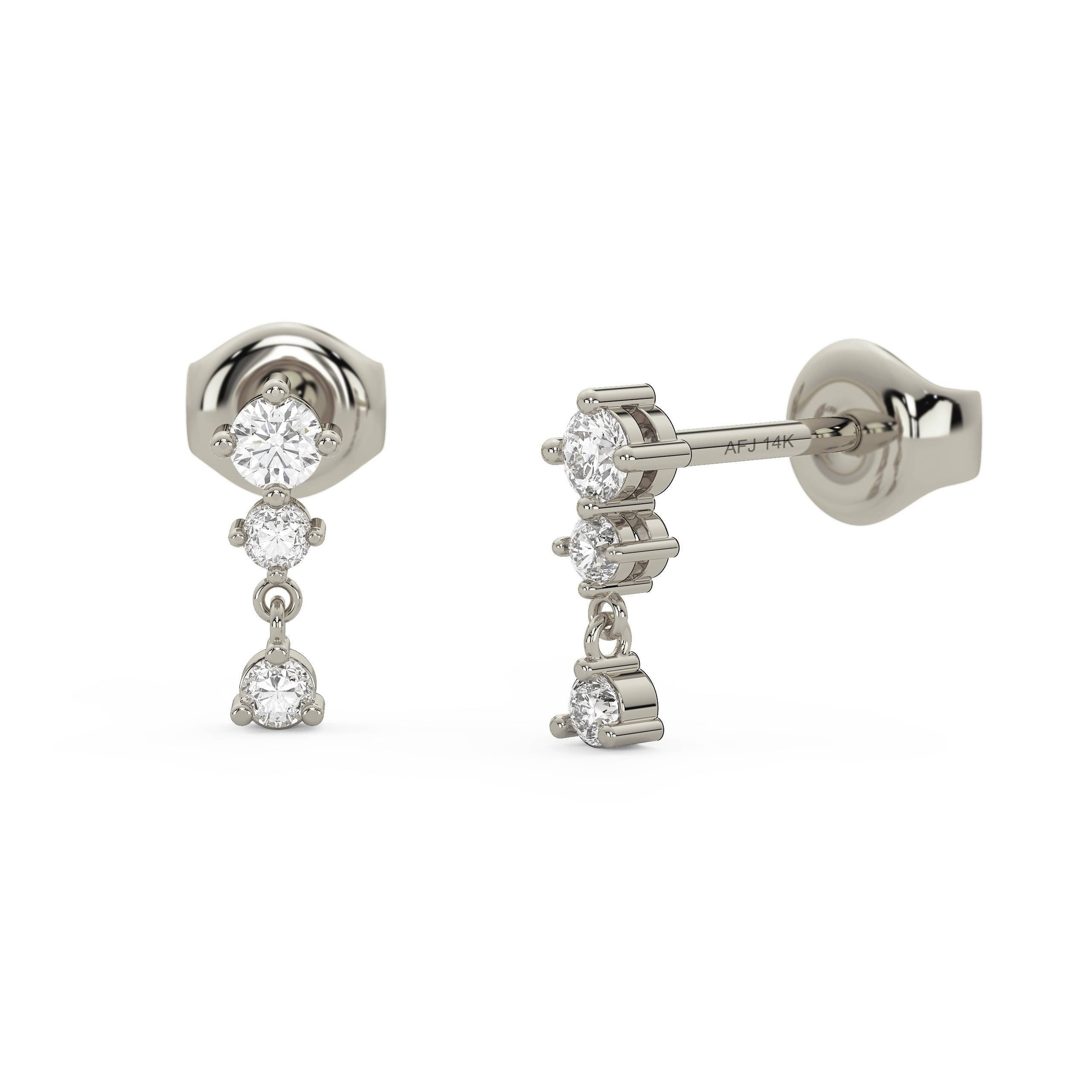 Diamond Dangling Earrings / 14k Gold and Diamond Dangling Earrings ...