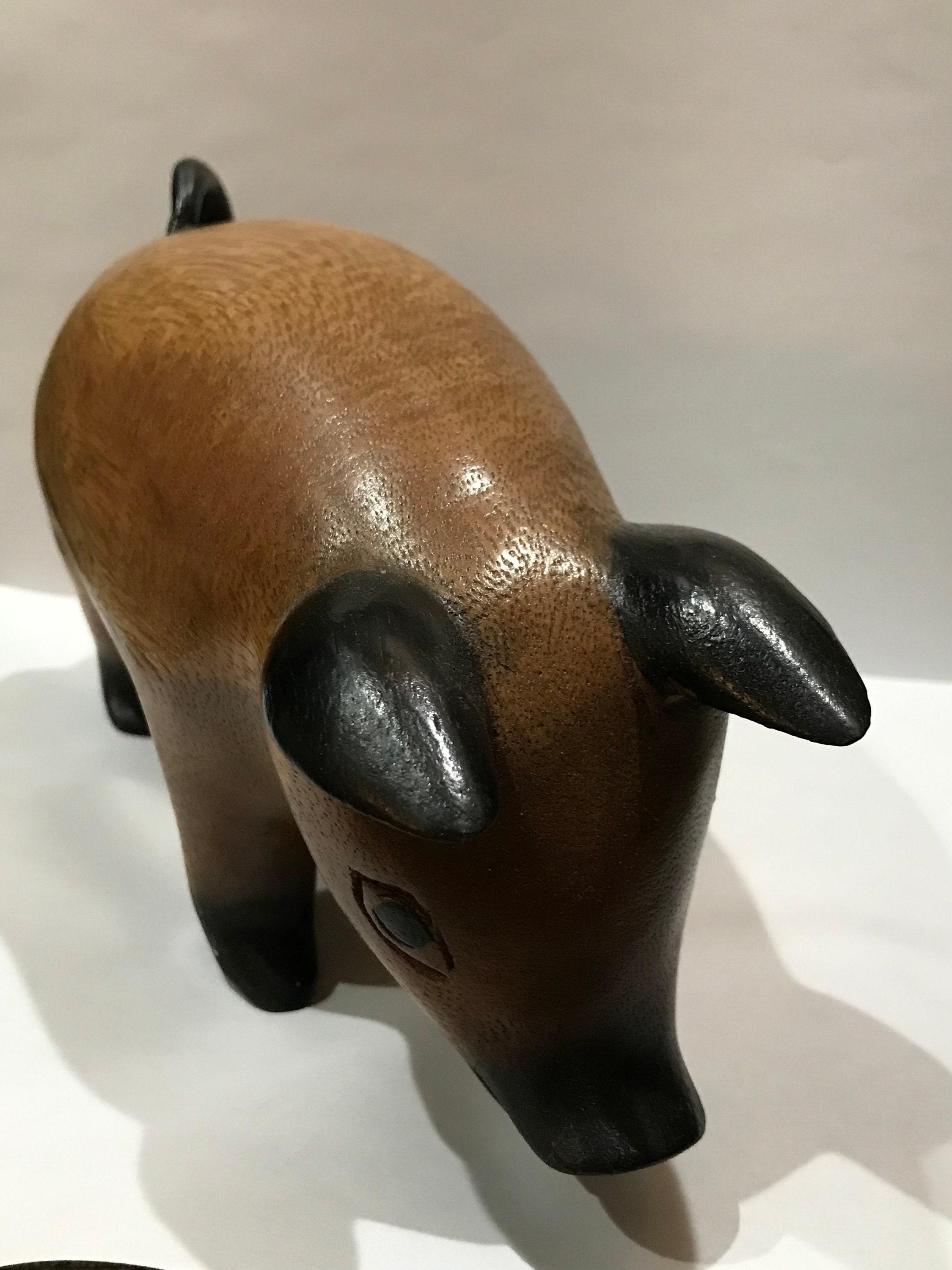 Hand Carved Wooden Pig Figure Decor - Etsy