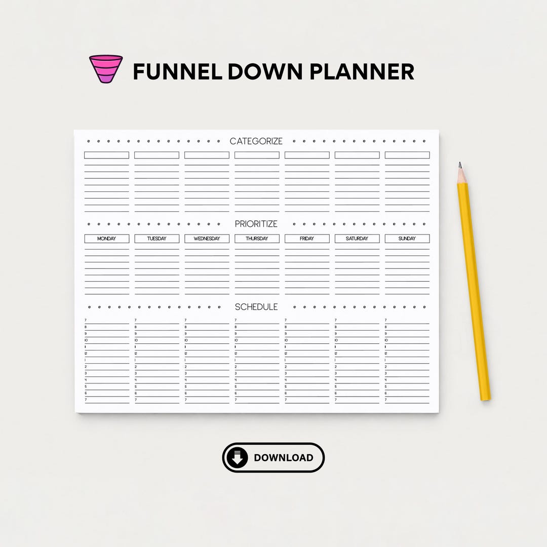 Weekly Funnel Down Planner PDF | Printable ADHD Task Organizer - Etsy