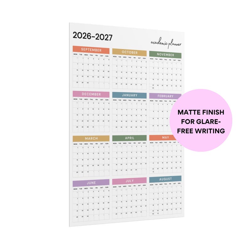 Academic Year Planner Sep 26 - Aug 27, Large Wall Poster, Student ...
