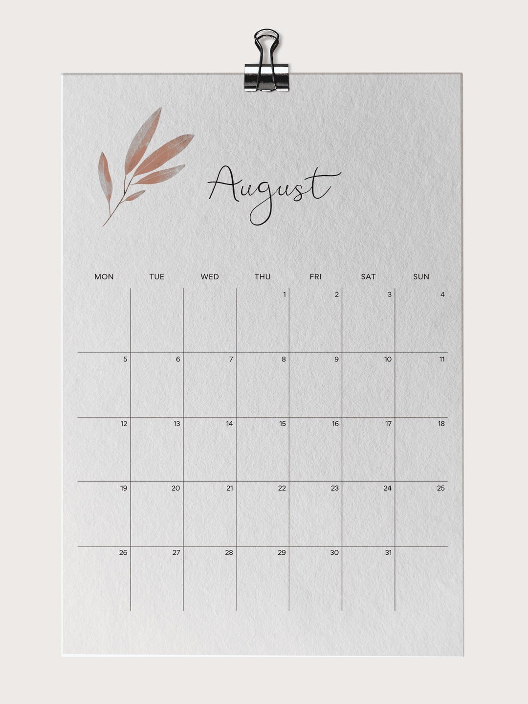 Printable Monthly Calendar 2024 Minimalist Calendar PDF Monthly Planner ...