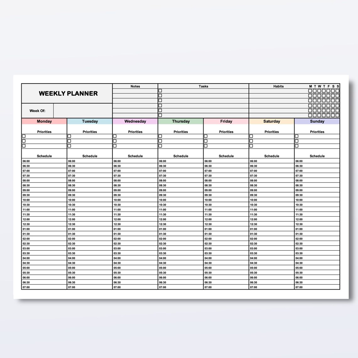 Weekly Planner Excel Template: Customizable Digital Schedule (digital ...