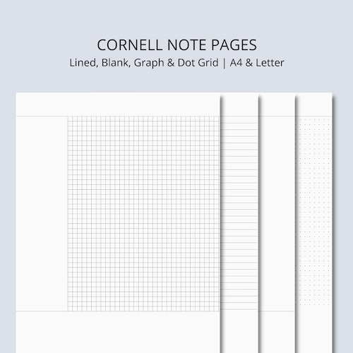 Printable Cornell Notes Templates Graph Ruled & Dot Grid - Etsy