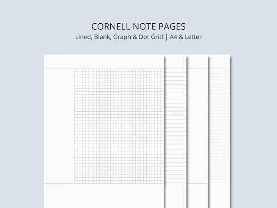 Printable Cornell Notes Templates Graph Ruled & Dot Grid - Etsy