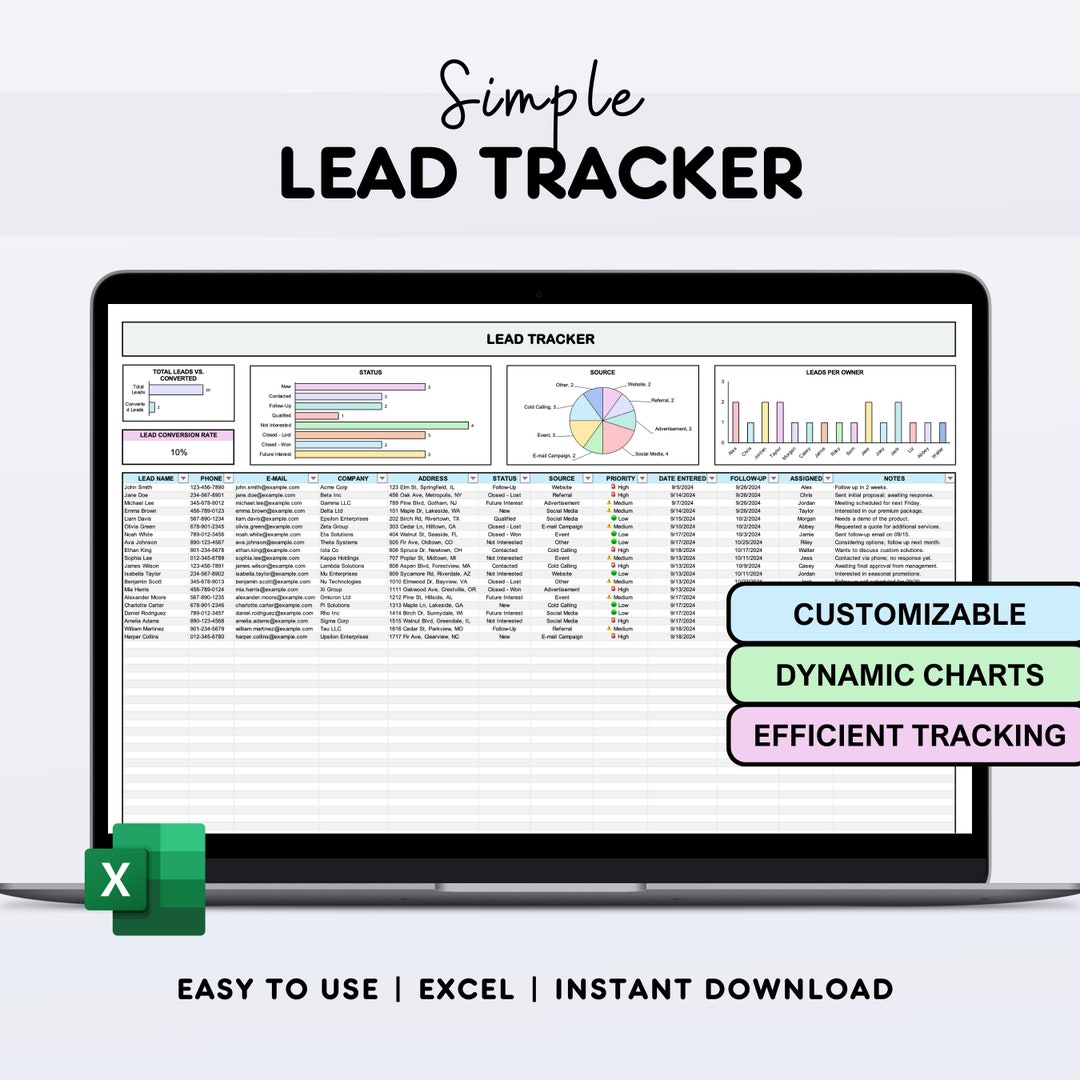 Lead Tracker Excel Template, Client and Lead Management Spreadsheet ...