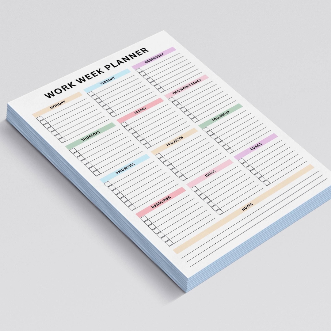 Work Week Planner Template PDF 5 Day Weekly Checklist Todo List Project ...