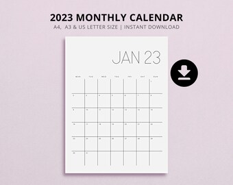 Digital 2023 Calendar Simple and Printable A4 A3 Letter - Etsy