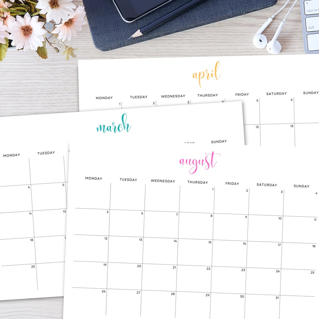 Printable Monthly Calendar 2024 Handwritten Colorful 2024 Calendar A4 ...