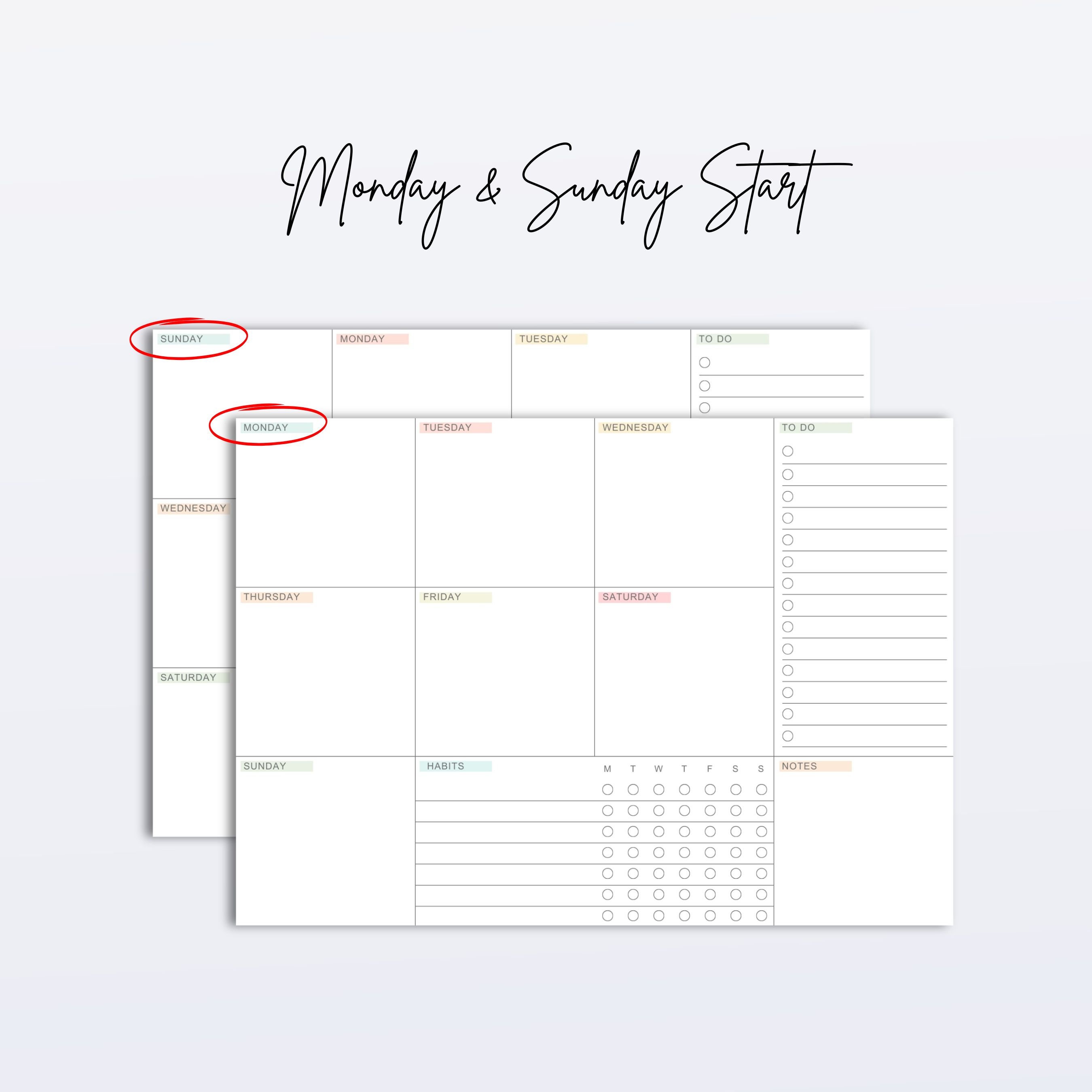 Minimalist Weekly Planner Printable: Landscape Layout, Undated (PDF ...