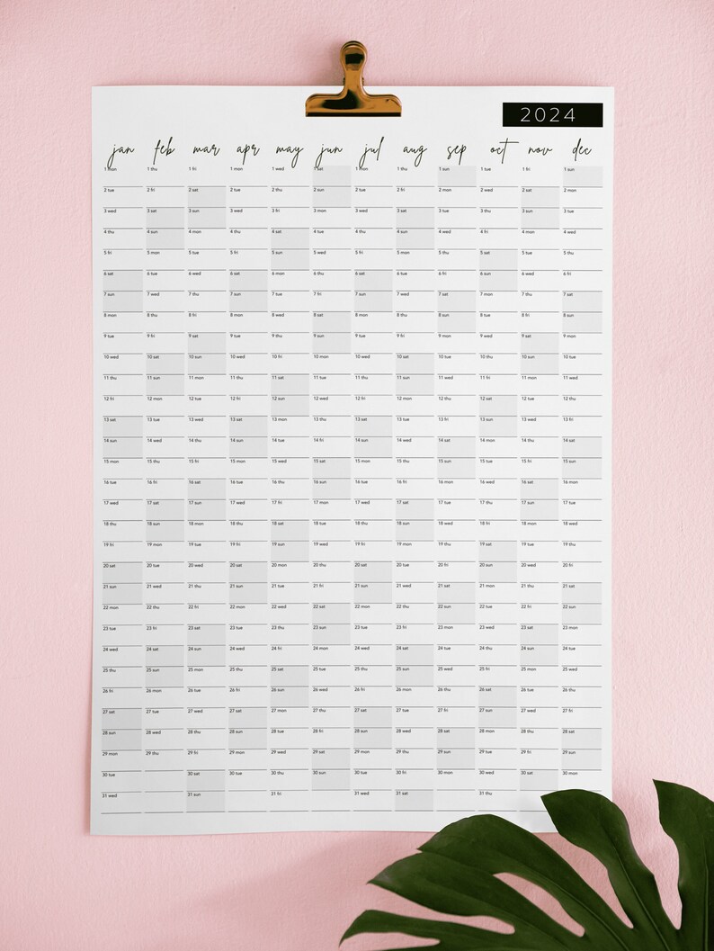 Large 2024 Wall Calendar Black & White Annual Planner Year Calendar ...