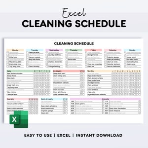 Customizable Cleaning Schedule Excel Checklist for Daily, Weekly ...