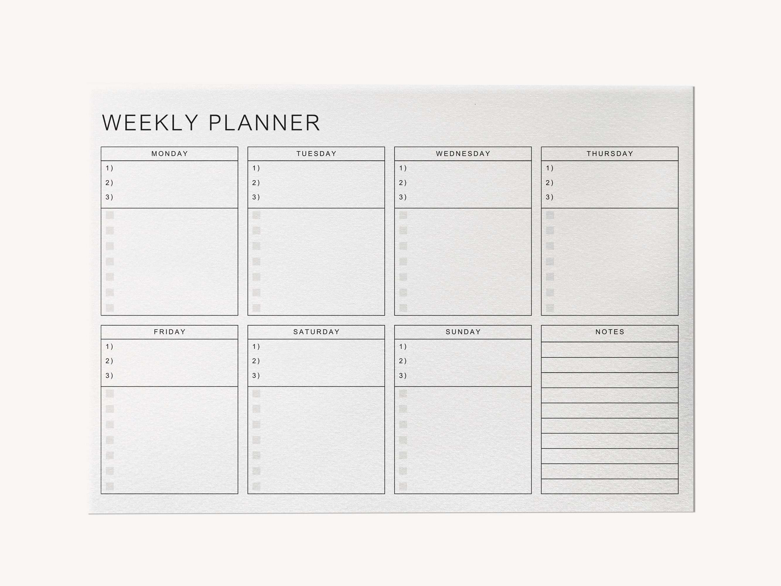 Printable Weekly Planner PDF Weekly Checklist Minimalist Weekly ...