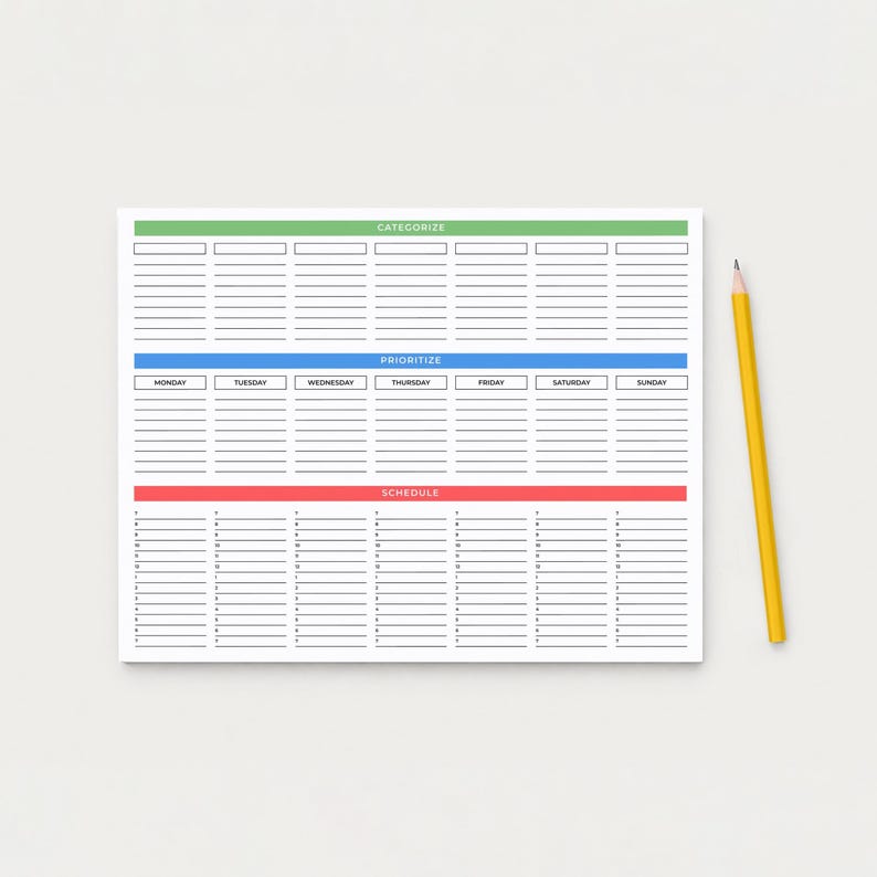 Weekly Planner Pad Funnel Down System Daily ADHD Planner, Tear-away ...