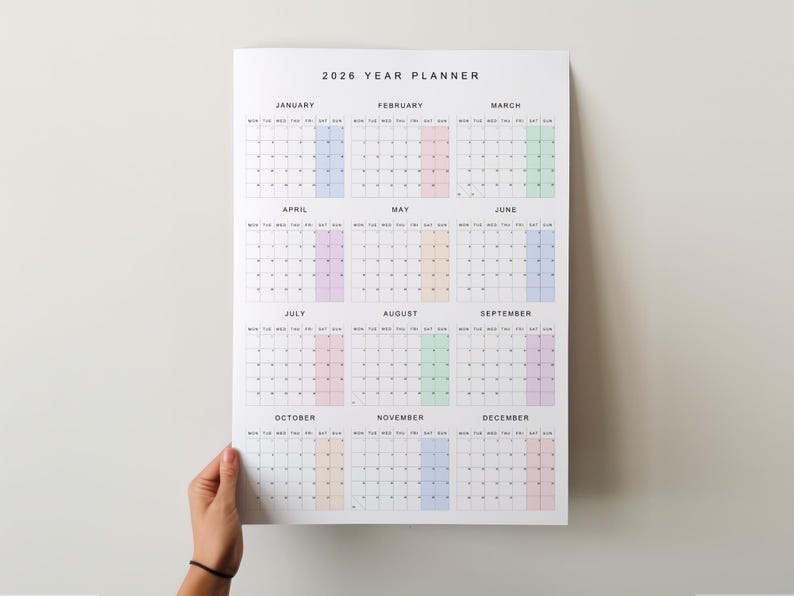 Wandkalender poster 2026 minimalistische jaarplanner A1 A2 A3 afdrukken ...