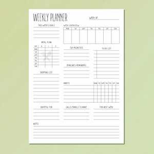 Weekly Planner Digital PDF Printable Weekly Planner Template Portrait ...