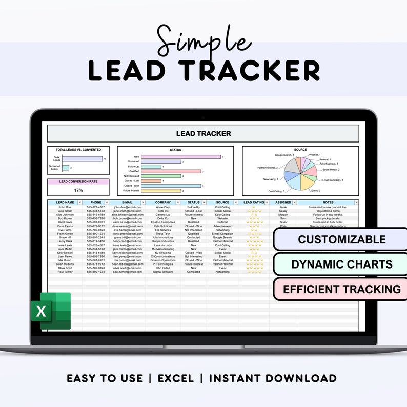 Excel Lead Tracker: Simple Sales CRM Spreadsheet for Small Business - Etsy