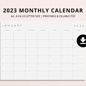 2023 Calendar Printable Digital Monthly Planner Minimalist - Etsy