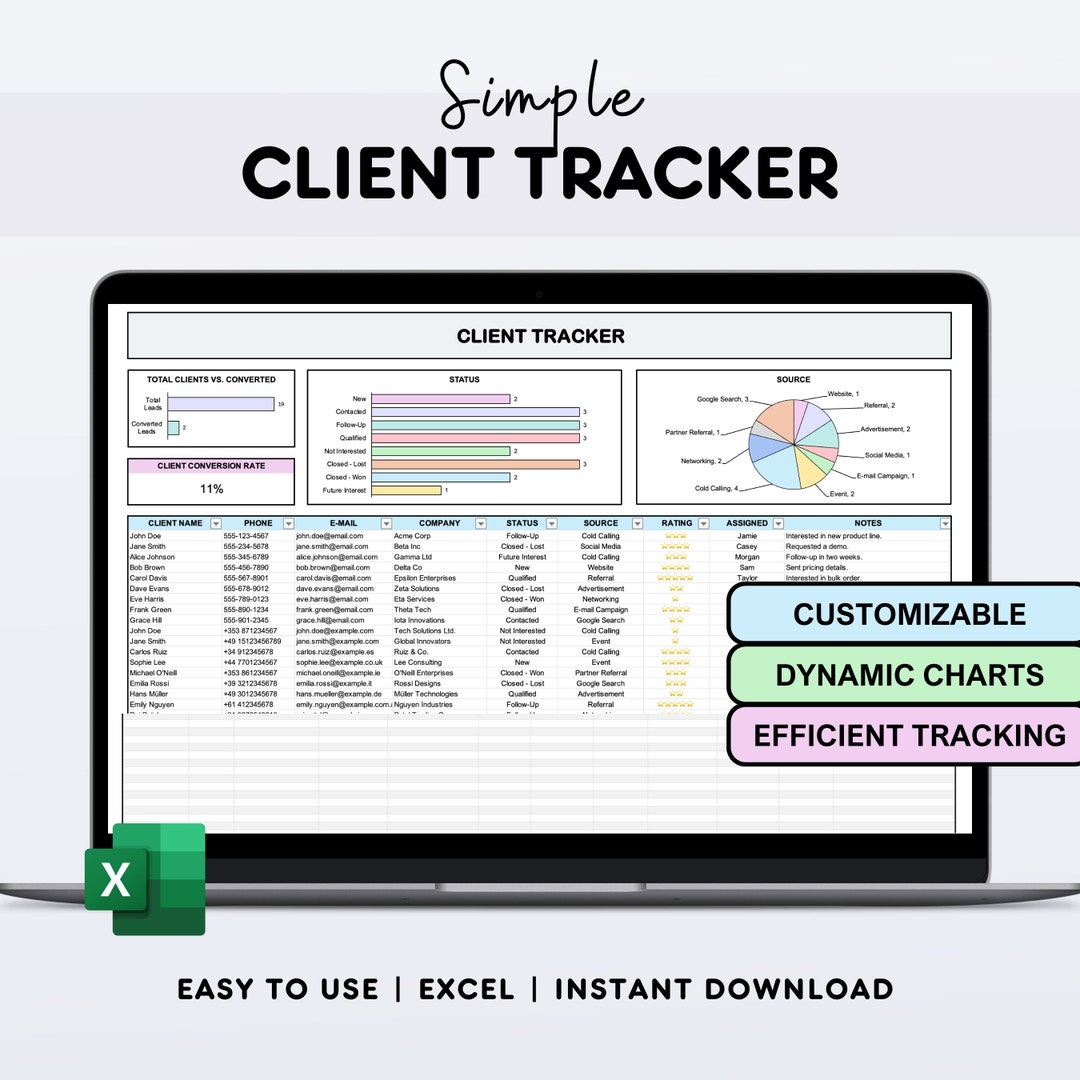 Excel Client Tracker: CRM Dashboard, Lead Management (digital Download) - Etsy