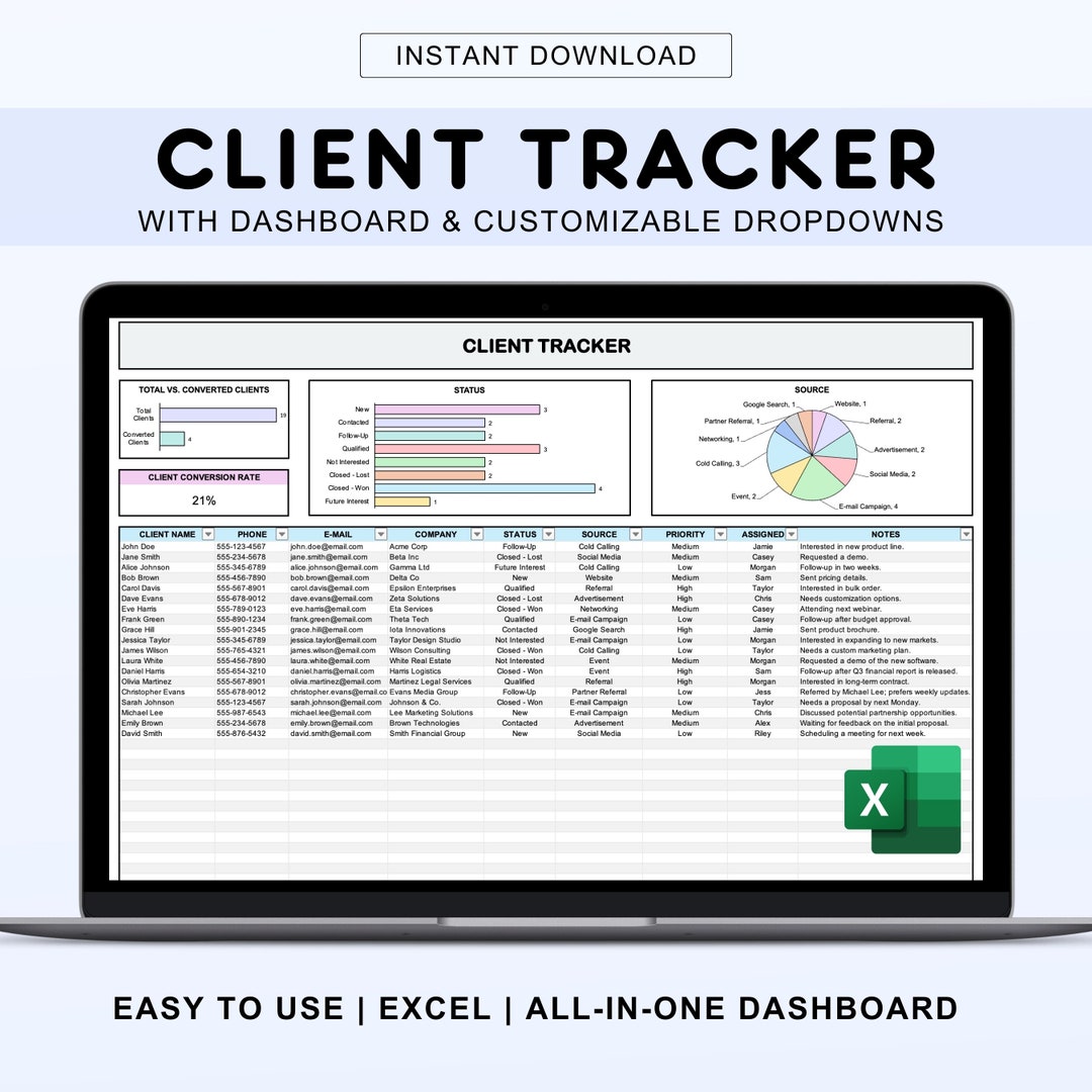 Simple Client Tracker Excel, Sales Tracker, Client Tracking Spreadsheet ...