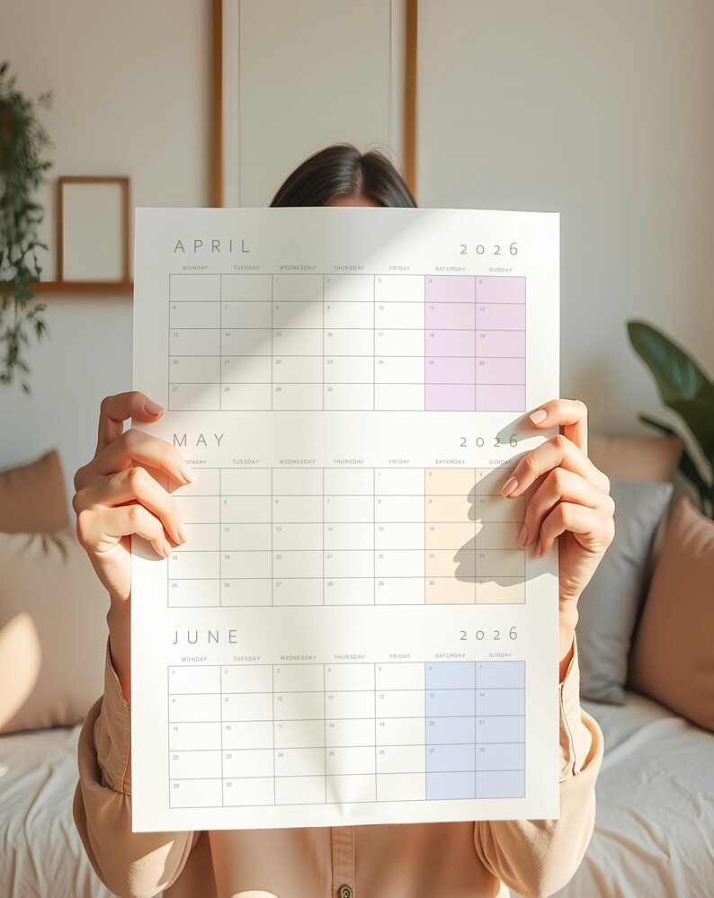 Calendario trimestrale 2026 in PDF, planner stampabile di 3 mesi ...