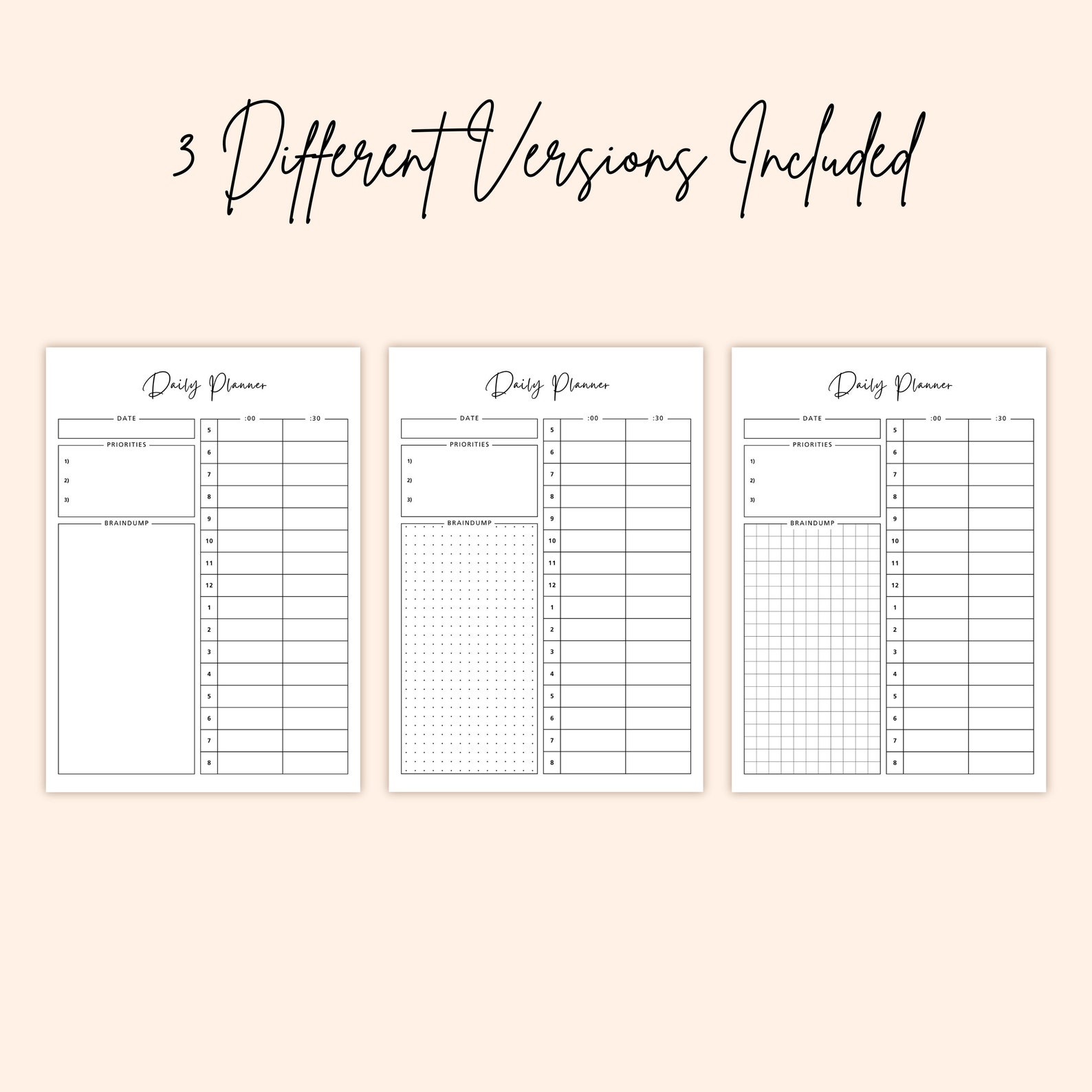 Undated Daily Planner Printable Timeboxing Template PDF Digital Planner ...