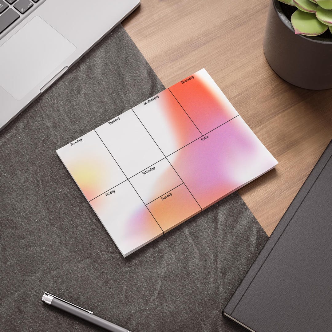 Weekly Planner Pad Landscape Gradient – Bold Yellow Red Desktop Notepad ...