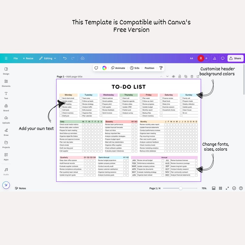 Pastel To-do List Template: Editable Daily, Weekly, Monthly (canva ...