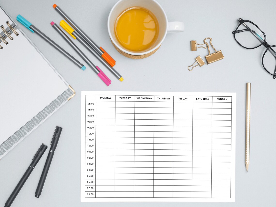 Weekly Schedule Printable Weekly Planner Template, Hourly Weekly Agenda ...