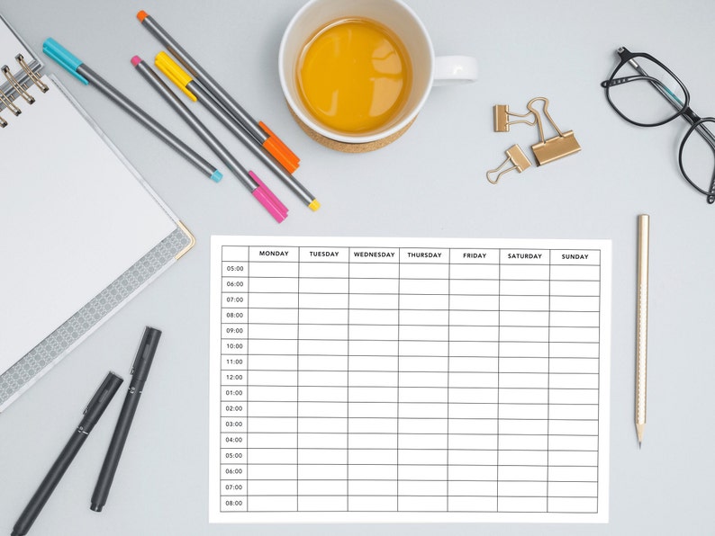 Weekly Schedule Printable Weekly Planner Template, Hourly Weekly Agenda ...